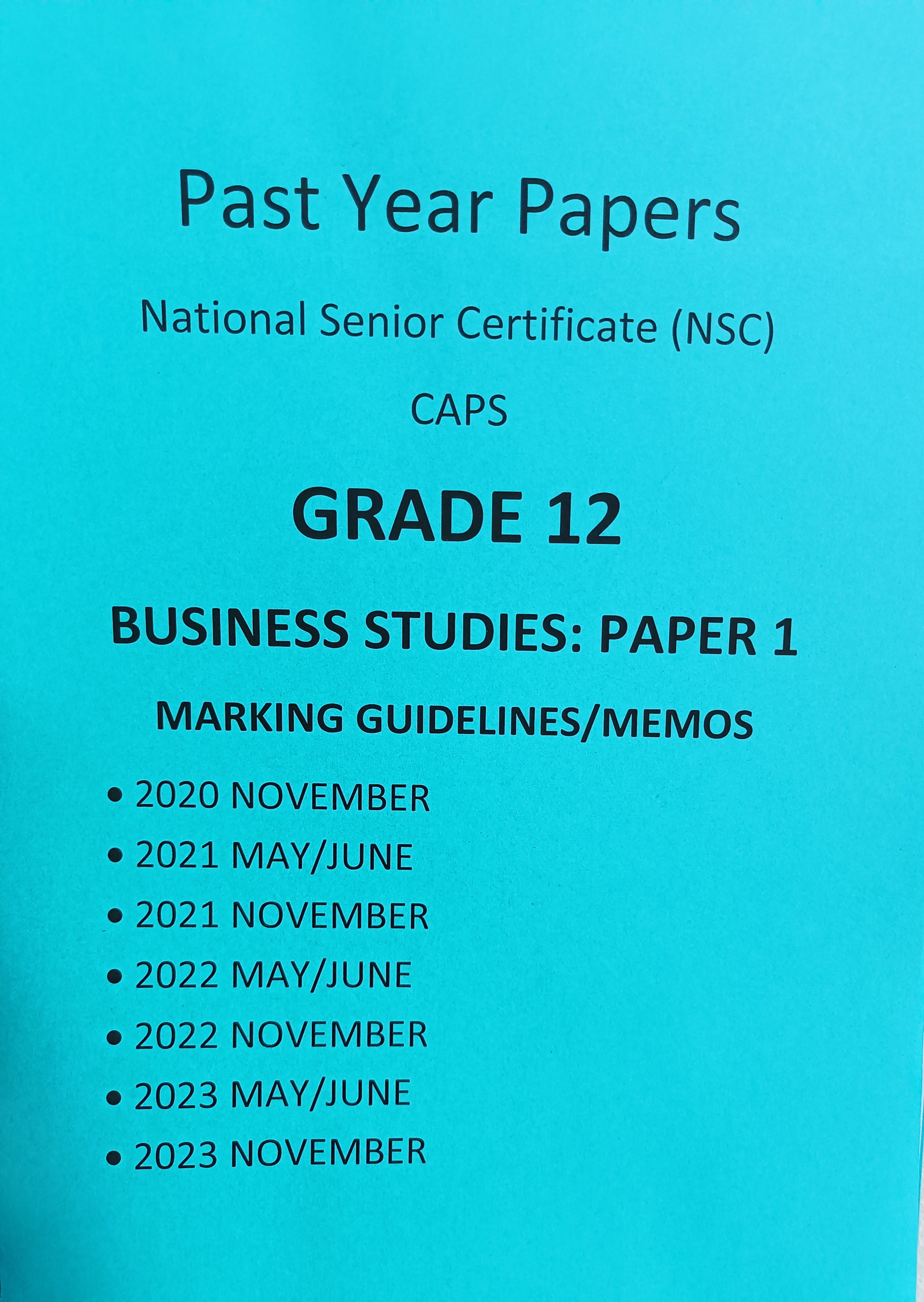 Grade 12 Business Studies Paper 1 Question Papers and Memos/Answers 5